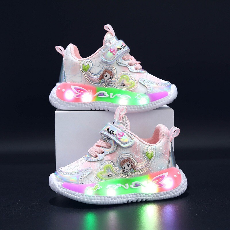 Kids LED Luminous Shoes Flashing Childrens Girls Light Up Mermaid ...