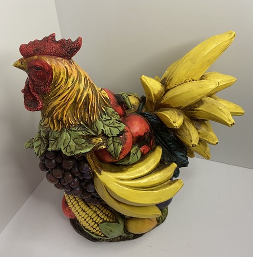 14" FRUITFUL HARVEST ROOSTER, CHICKEN, FIGURINE, FRUITS AND VEGETABLES ...