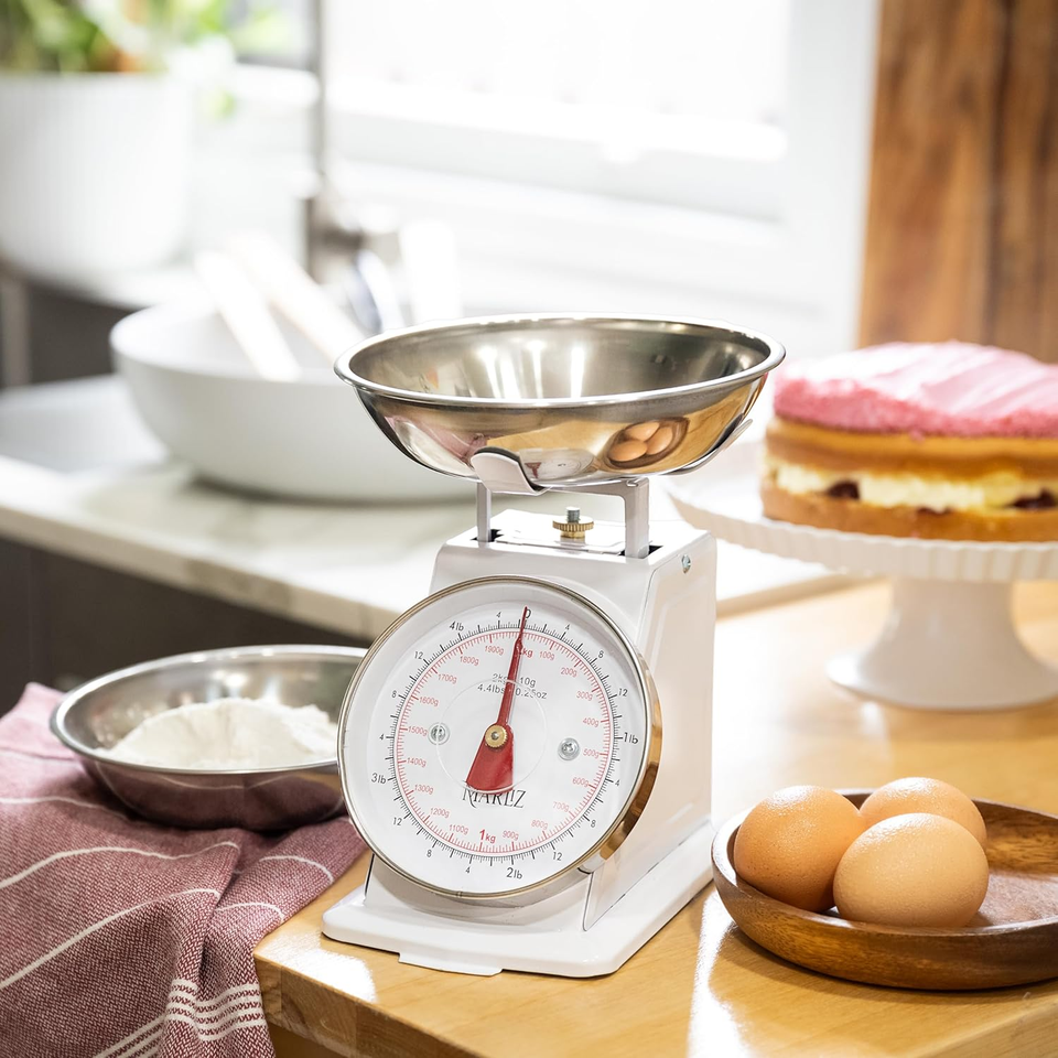 Small Retro Kitchen Scale 4.4Lb/2Kg with 2 Bowls White | Mechanical ...