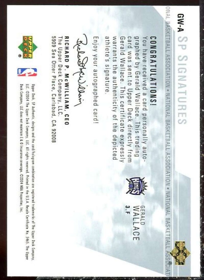 Gerald Wallace Card 2004-05 SP Signature Edition Signatures #GW | eBay