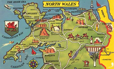 North Wales Map Wales Postcard c1969 tourist map (0516) | eBay UK