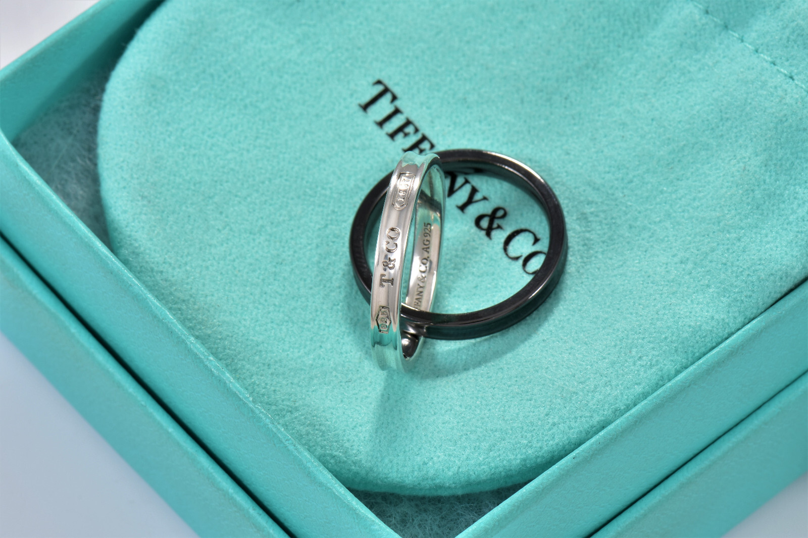 Tiffany & Co Silver Titanium 1837 Double Interlocking Ring Size 6.5 & Pouch Band | eBay