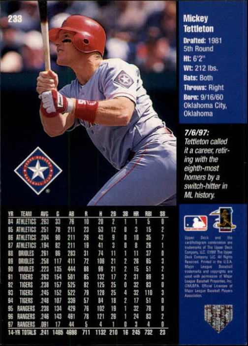 1998 Upper Deck Texas Rangers Baseball Card #233 Mickey Tettleton | eBay