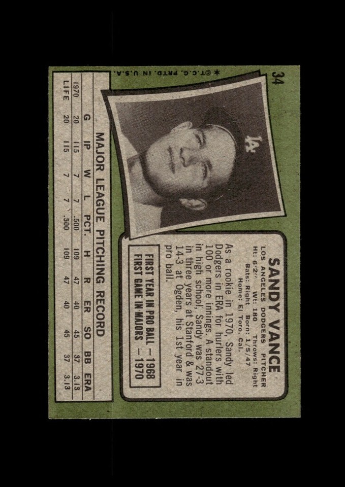 1971 Topps Set-Break # 34 Sandy Vance NR-MINT *GMCARDS* | eBay