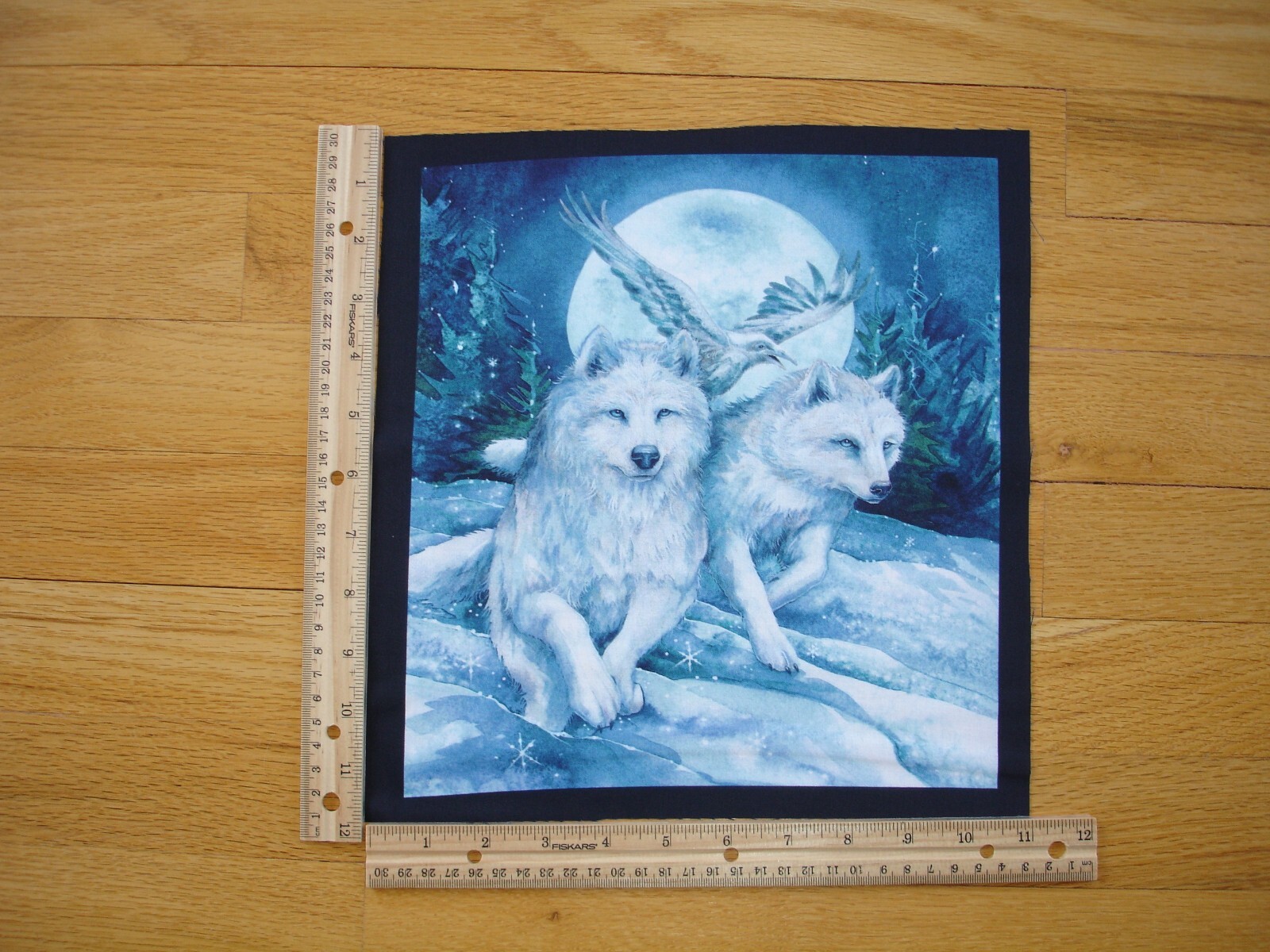 Winter's Wildlife Wolves Full Moon Cotton Quilt Fabric Block 10 3/4" x ...