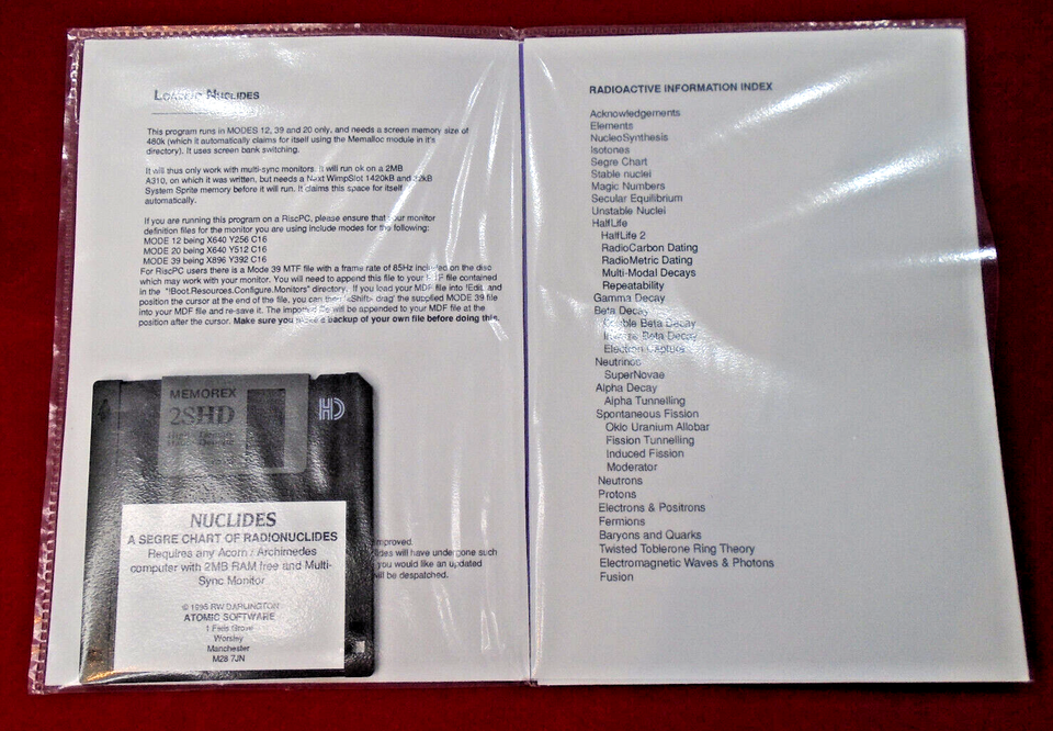 Nuclides Disc & manual for Acorn Archimedes Atomic Software 1996 | eBay