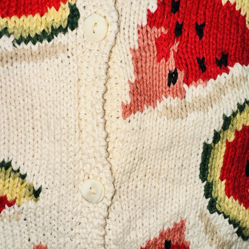 TALBOTS Hand Knit Cardigan Watermelon Sweater Cotton Linen Blend Women ...