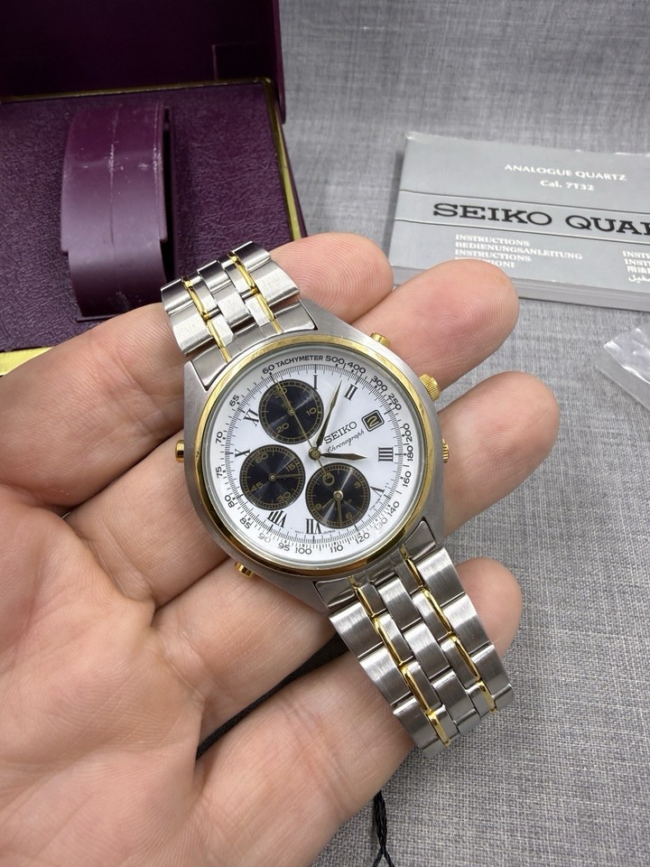 Vintage Seiko Panda Dial Chronograph Two Tone Alarm Watch 7T32-7C60 | eBay