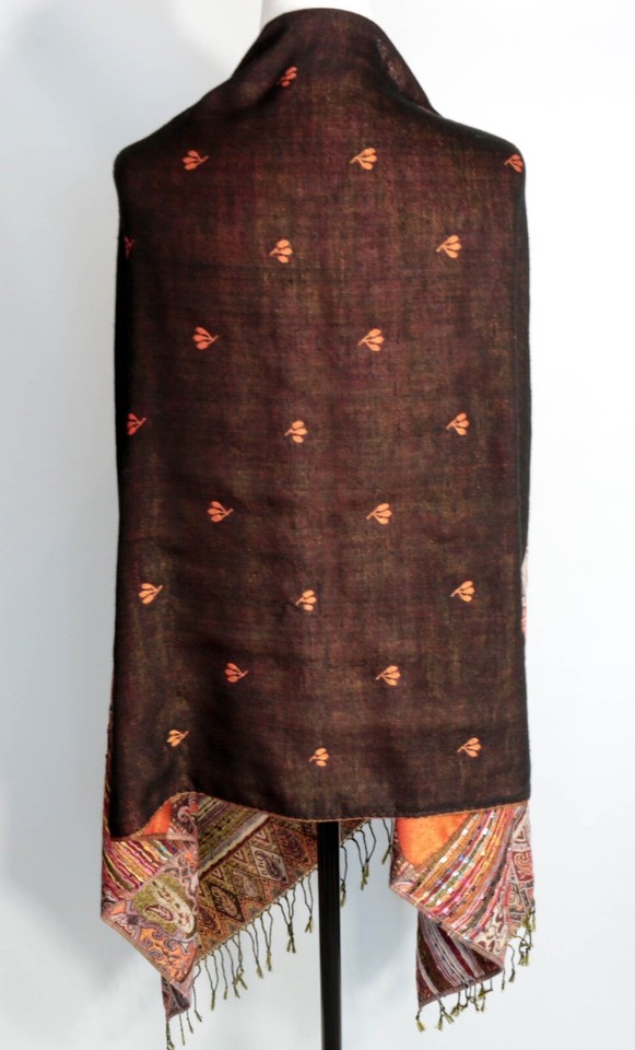 Mavish Cotton Wool Scarf Shawl Black Orange Paisley Made in Turkey Knot ...