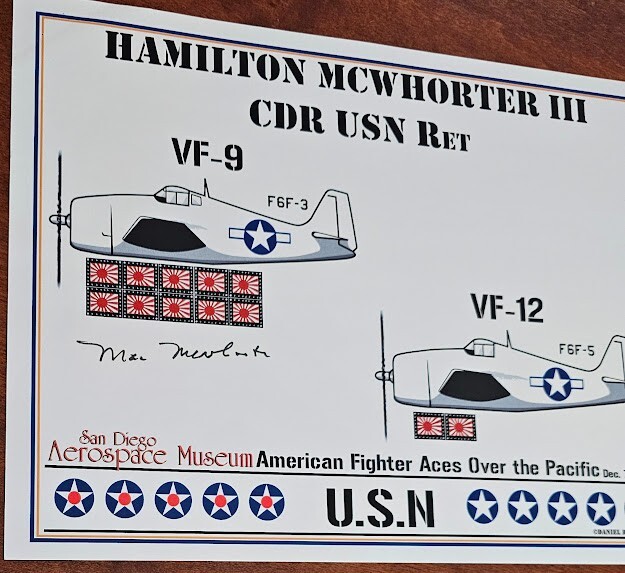 Hamilton Mac McWhorter USN signed 8x10 art photo WWII 1st Hellcat Ace ...