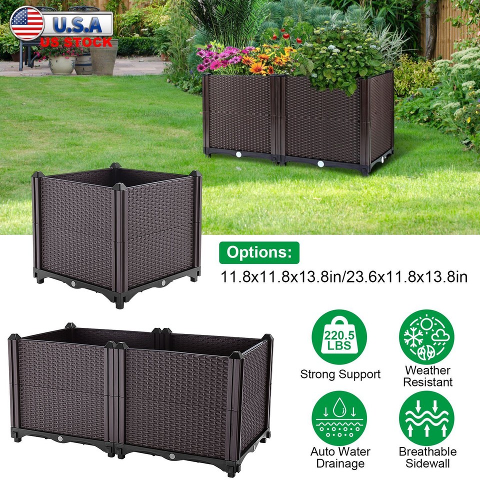 Set of 2 Large Plastic Planter Box Elevated Raised Garden Bed for Indoor Outdoor | eBay