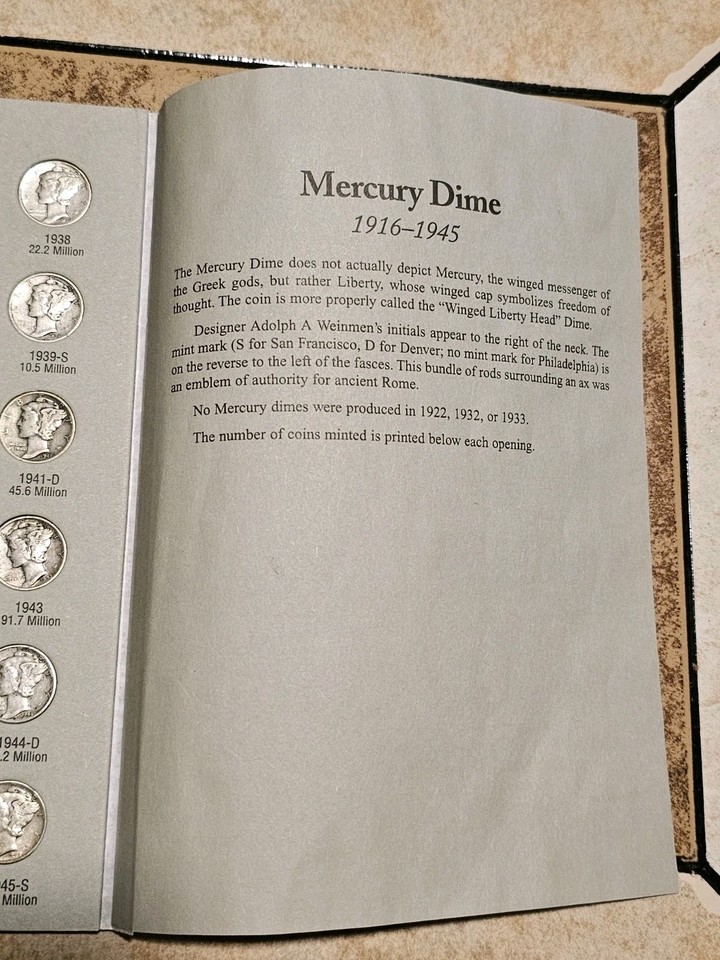 1916-1945 Mercury Silver Dime Book Set 62 Coins Whitman Publishing ...