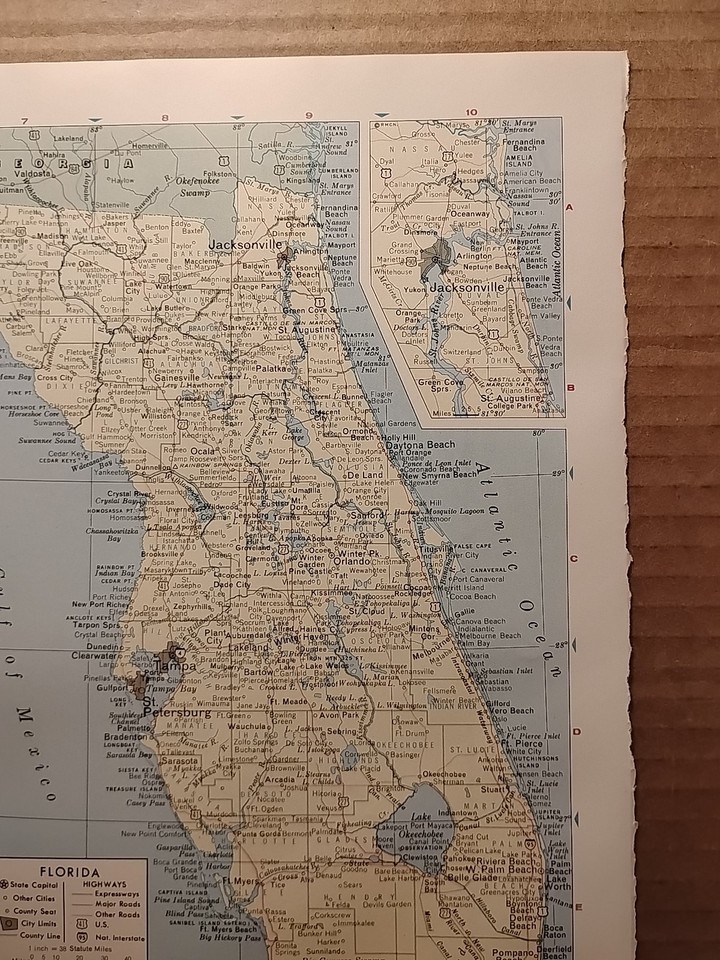 Old Vintage FLORIDA Atlas Map 1961 MSM Life Pictorial Atlas of the ...