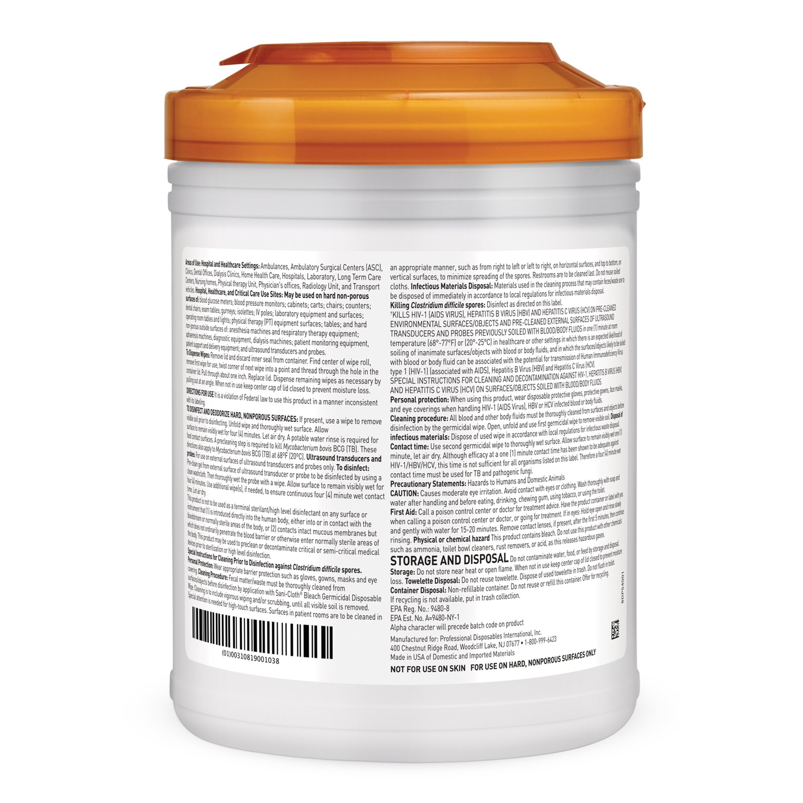 PDI Sani-Cloth Bleach Wipe, 50 Kill Claims 4 Minutes, Large, P54072 for ...