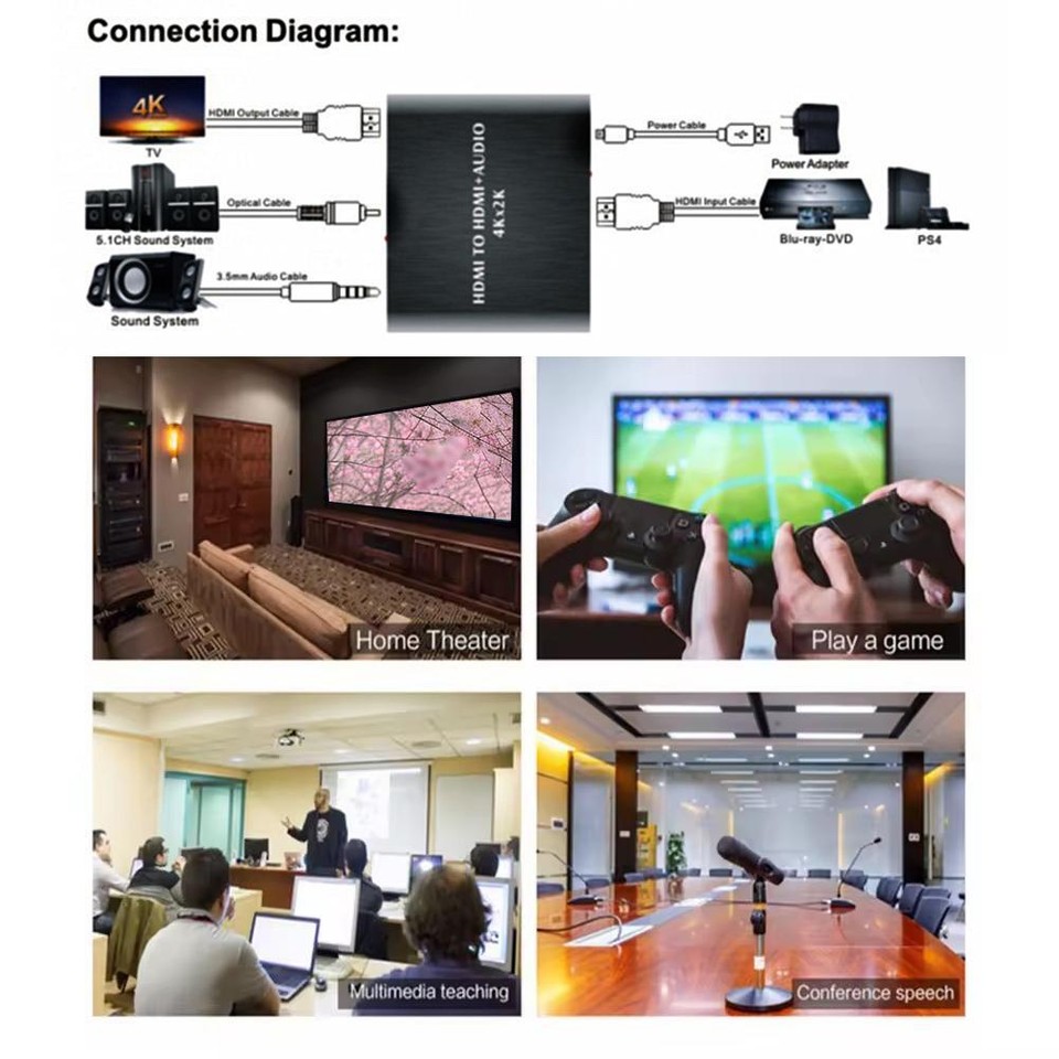 Audio Extractor HDMI Compatible Audio Splitter 4Kx2K3D Surround Audio м ...