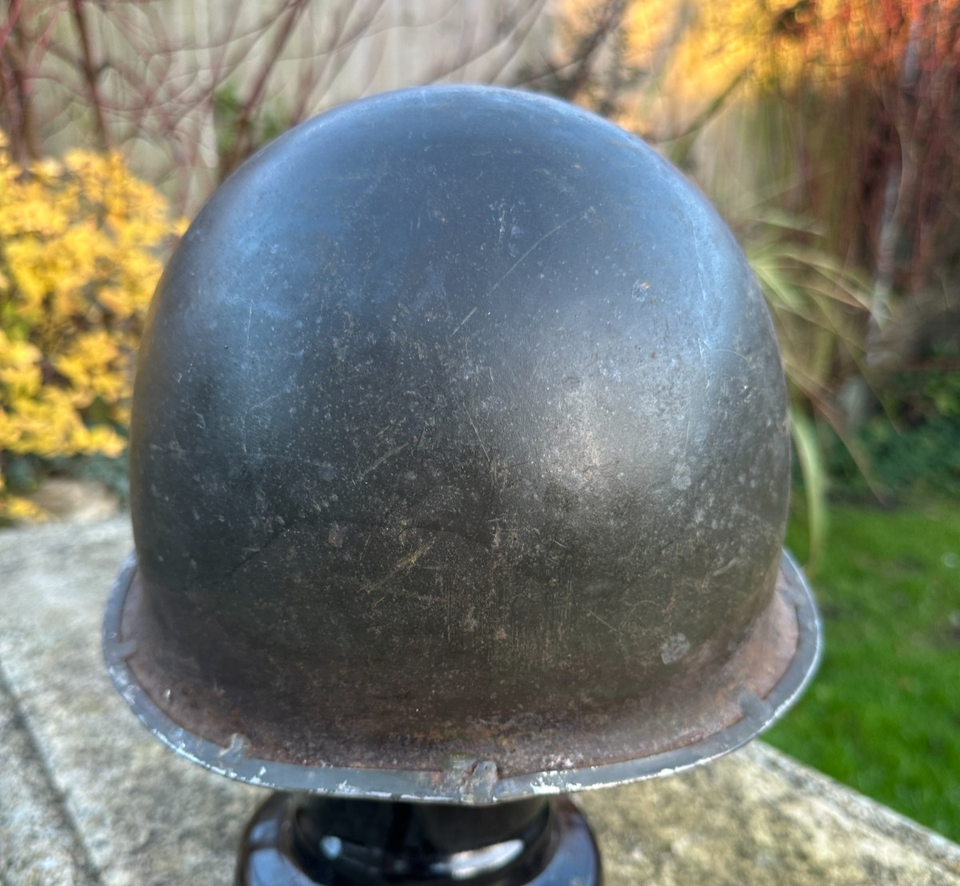 WW2 US STEEL HELMET SHELL.ORIGINAL O.D. FINISH REAR SEAM SWIVEL BAILS ...