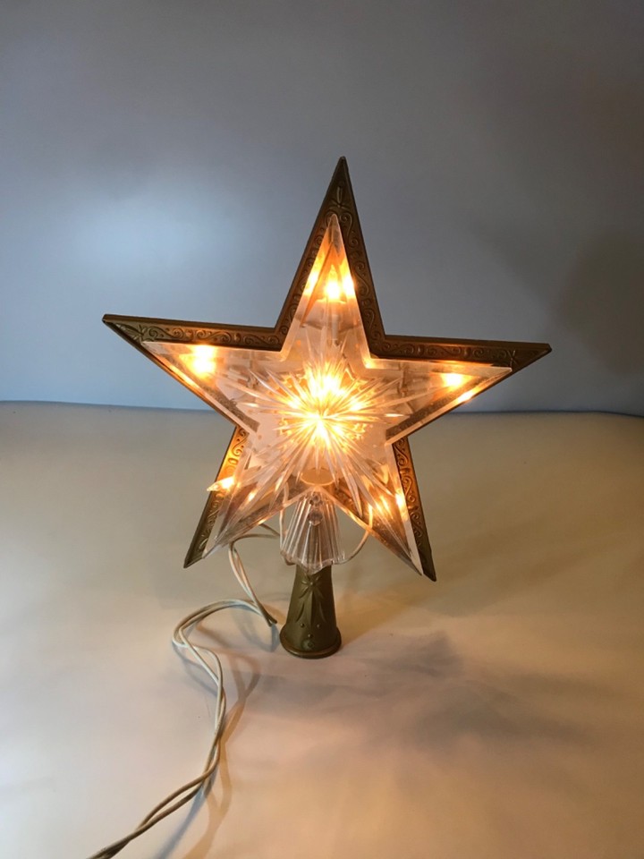 VintageT Christmas Plastic Star Metallic Gold Edge Tree Topper Works | eBay