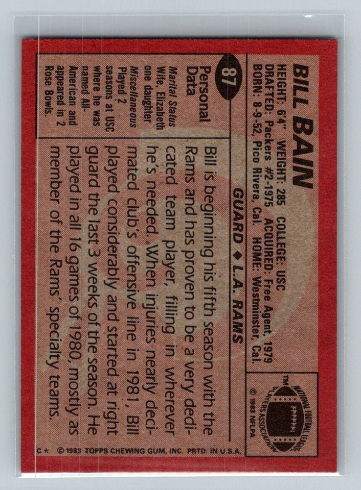 1983 NFL Topps Bill Bain #87 Green Bay Packers 83-TFBC | eBay