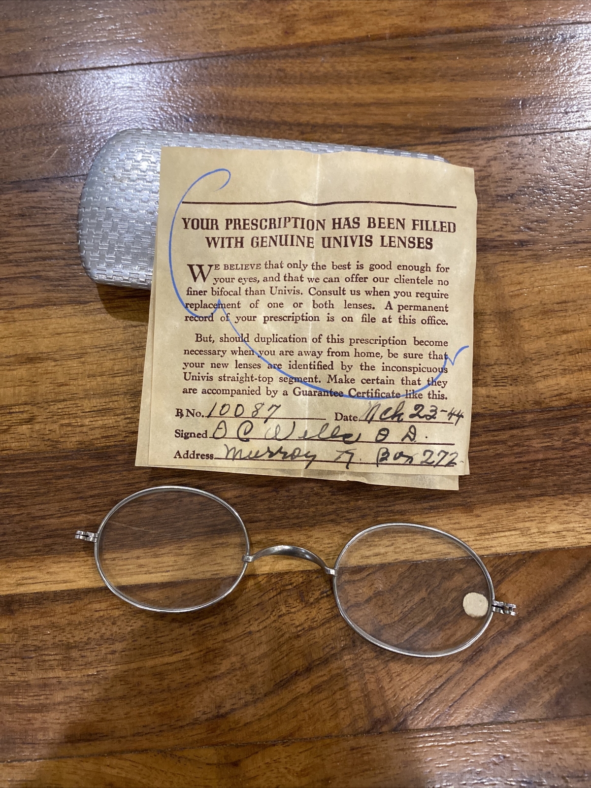 Vintage 1944 Univis Eye Glasses with Guarantee Paperw… - Gem