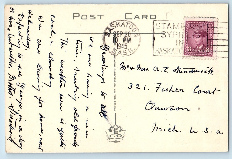 1945 Saskatoon Saskatchewan Canada Postcard Bassborough Hotel Exterior ...