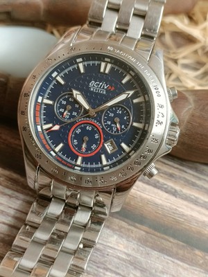 AUTHENTIC WESTAR ACTIV QUARTZ CHRONOGRAPH BLUE JAPAN MEN'S MINT 9099STN ...
