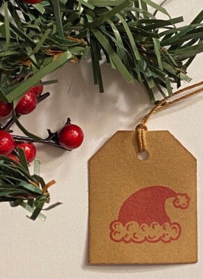 50 Coffee Stained Primitive Hang Tags Fat Tag Red Santa Hat gift price ...