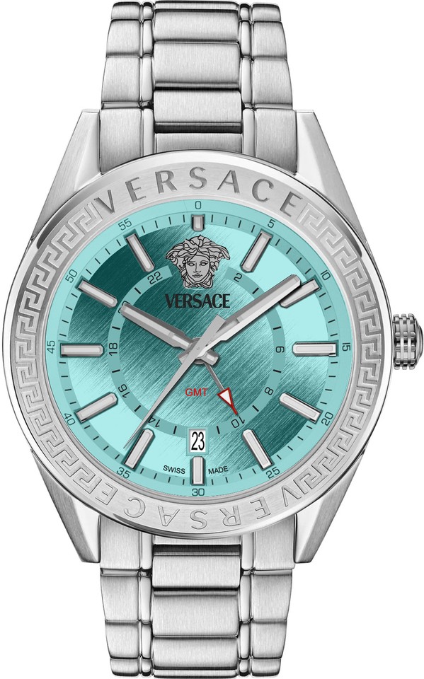 Versace VEAFA0324 V-Code GMT light blue silver Stainless Steel Men's ...