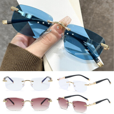 Tinted Rimless Blue Light Blocking Reading Glasses Frameless Sunglasses ...