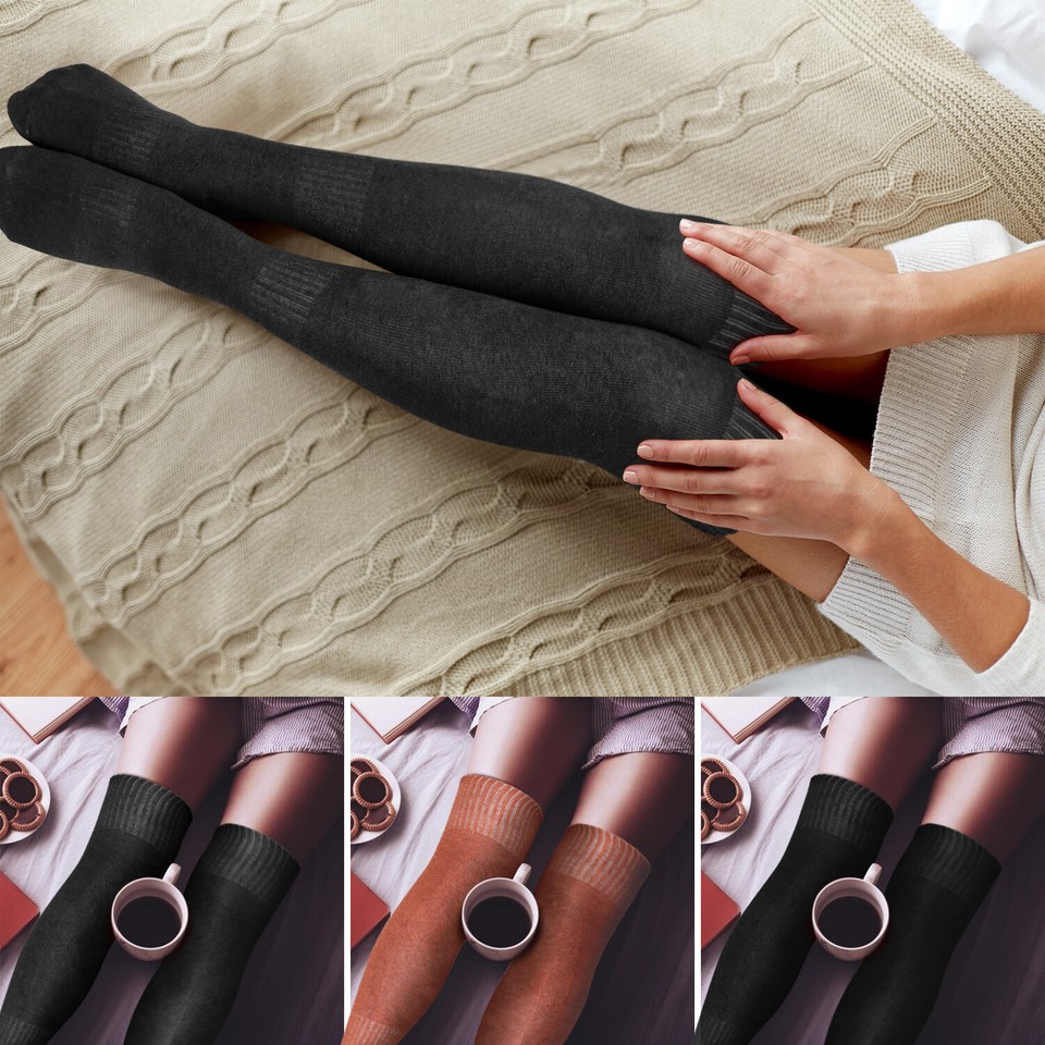 2 Pairs Women Long Socks Warm Over Knee High Wool Knitted Thick ...