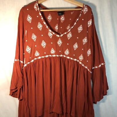 Terra Cotta & White Baby Doll Top Torrid Size 2 Flared Sleeves | eBay