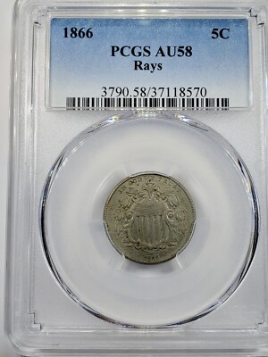 1866 w/Rays Shield nickel, PCGS AU58 | eBay
