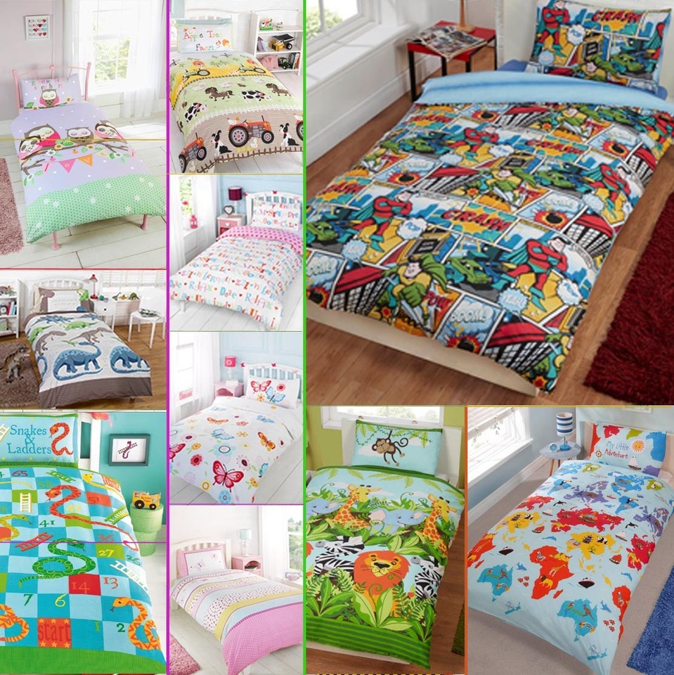 Kids Childrens Boys & Girls Single Bed Character Duvet Quilt Cover ...