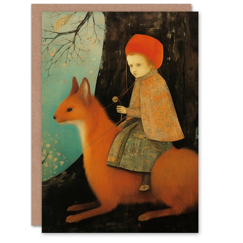Child Riding Weasel Surreal Medieval Painting Birthday Card | eBay ...