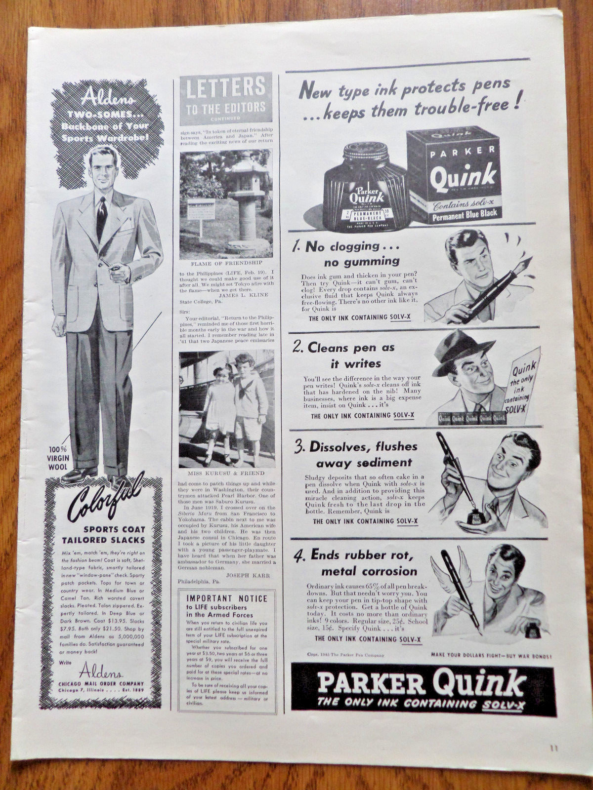 1945 Parker Pen Quink Ink Ad New type Ink Protects Pens | eBay