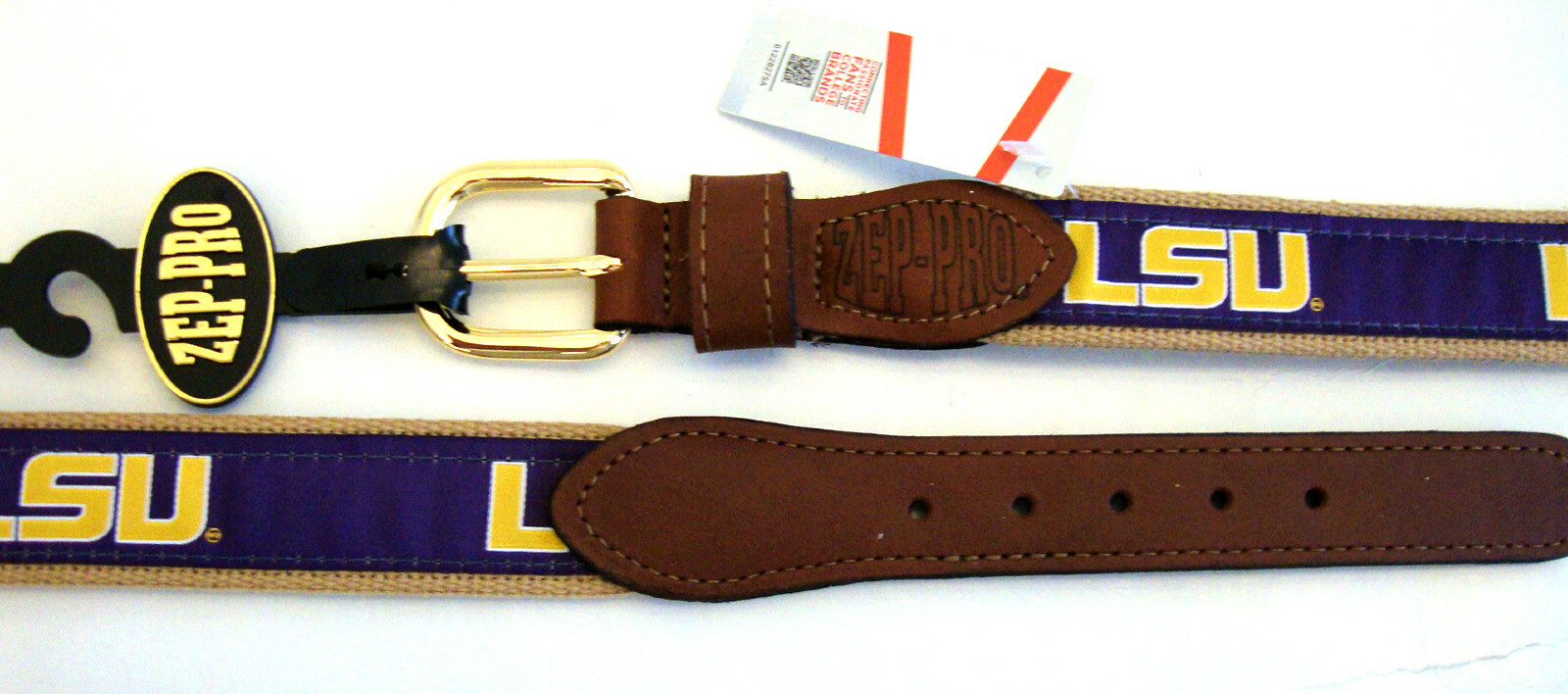 ZEP PRO LSU Mens Leather Canvas Woven Ribbon Belt sizes 44 46 48 50 52 ...