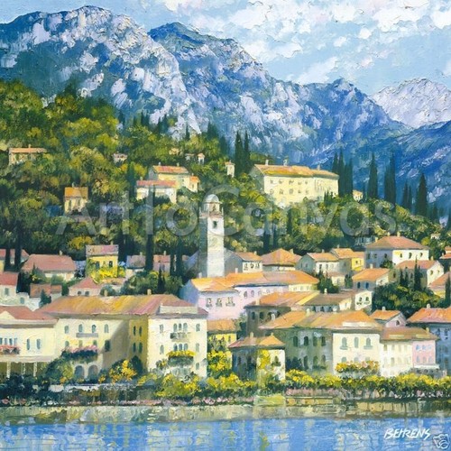 36W"x36H" BELLAGIO HILLSIDE by HOWARD BEHRENS - VILLAGE EUROPEAN TOWN ...