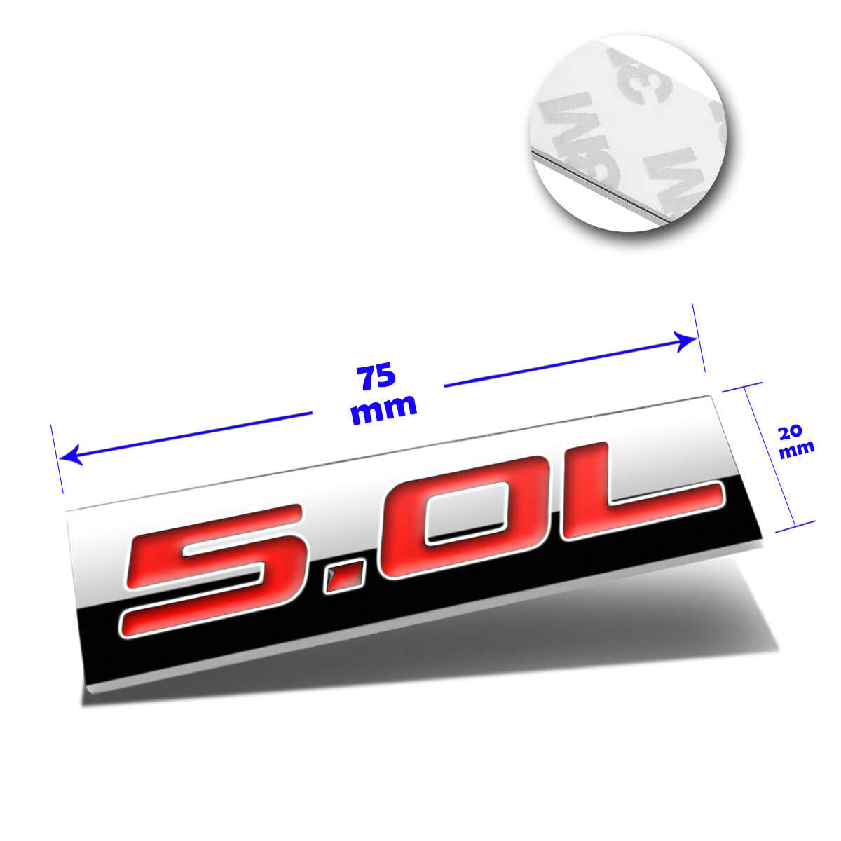"5.0L" Polished Metal 3D Decal Red Emblem Exterior Sticker For Ford ...