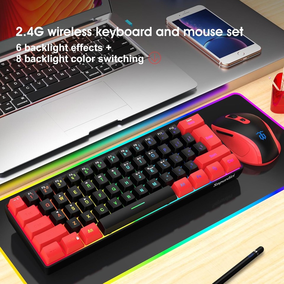 Snpurdiri 2.4G Wireless Gaming Keyboard and Mouse Combo (Red and Black ...