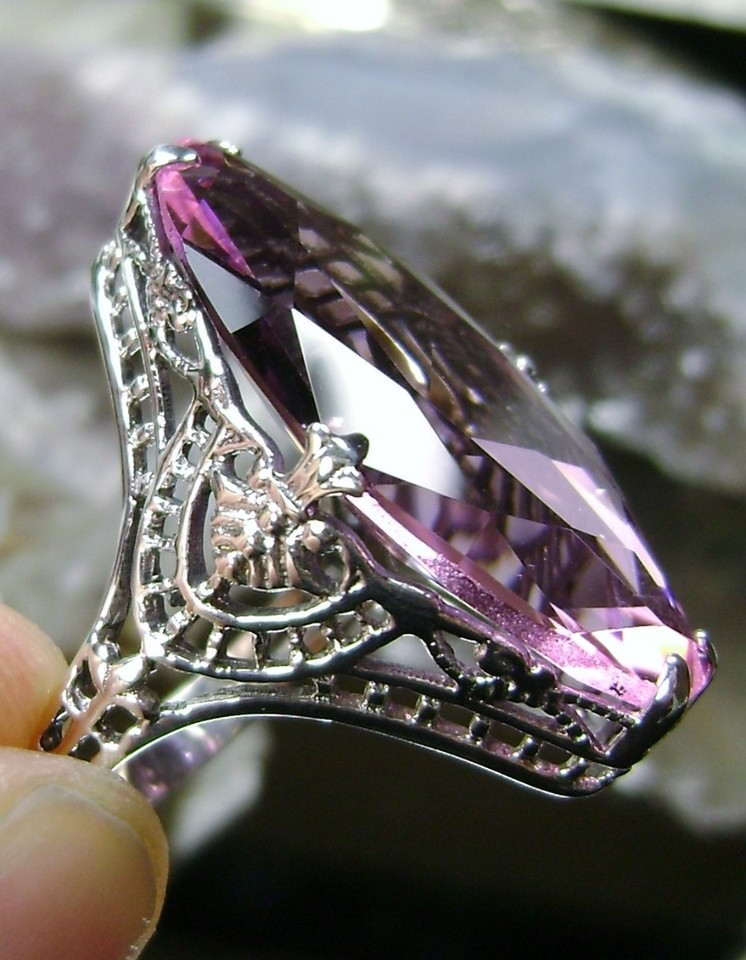 Art Deco 13ct Big Sim Pink Topaz Sterling Silver Ring U.S. SELLER D75 ...