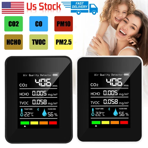 6 in 1 Air Quality Monitor Detect PM2.5/PM10/CO2/CO/TVOC/HCHO Temperature Sensor | eBay