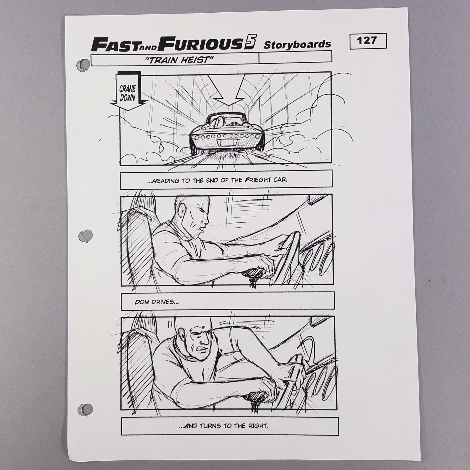Fast & Furious Five Storyboard Dom Drives Corvette Through Freight Car ...