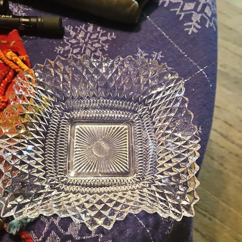 Clear Pressed Glass Square Decorative Bowl with Diamond Pattern Indiana ...