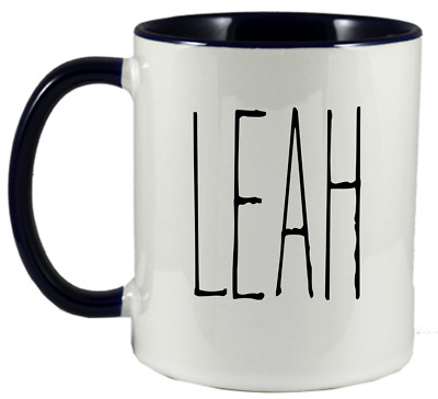 NEW White / Black Mug with LEAH (both sides) in MIB Font | eBay UK