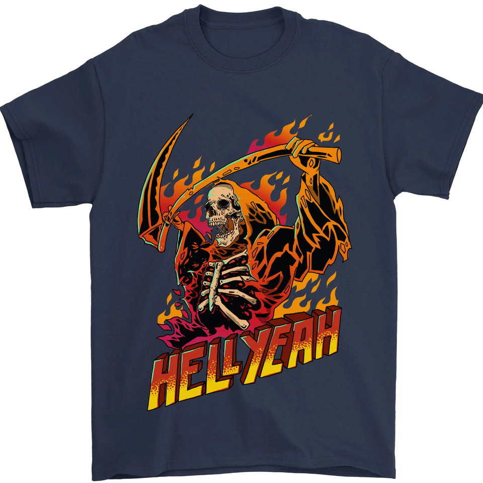 Hell Yeah Grim Reaper Skull Heavy Metal Mens T-Shirt 100% Cotton | eBay