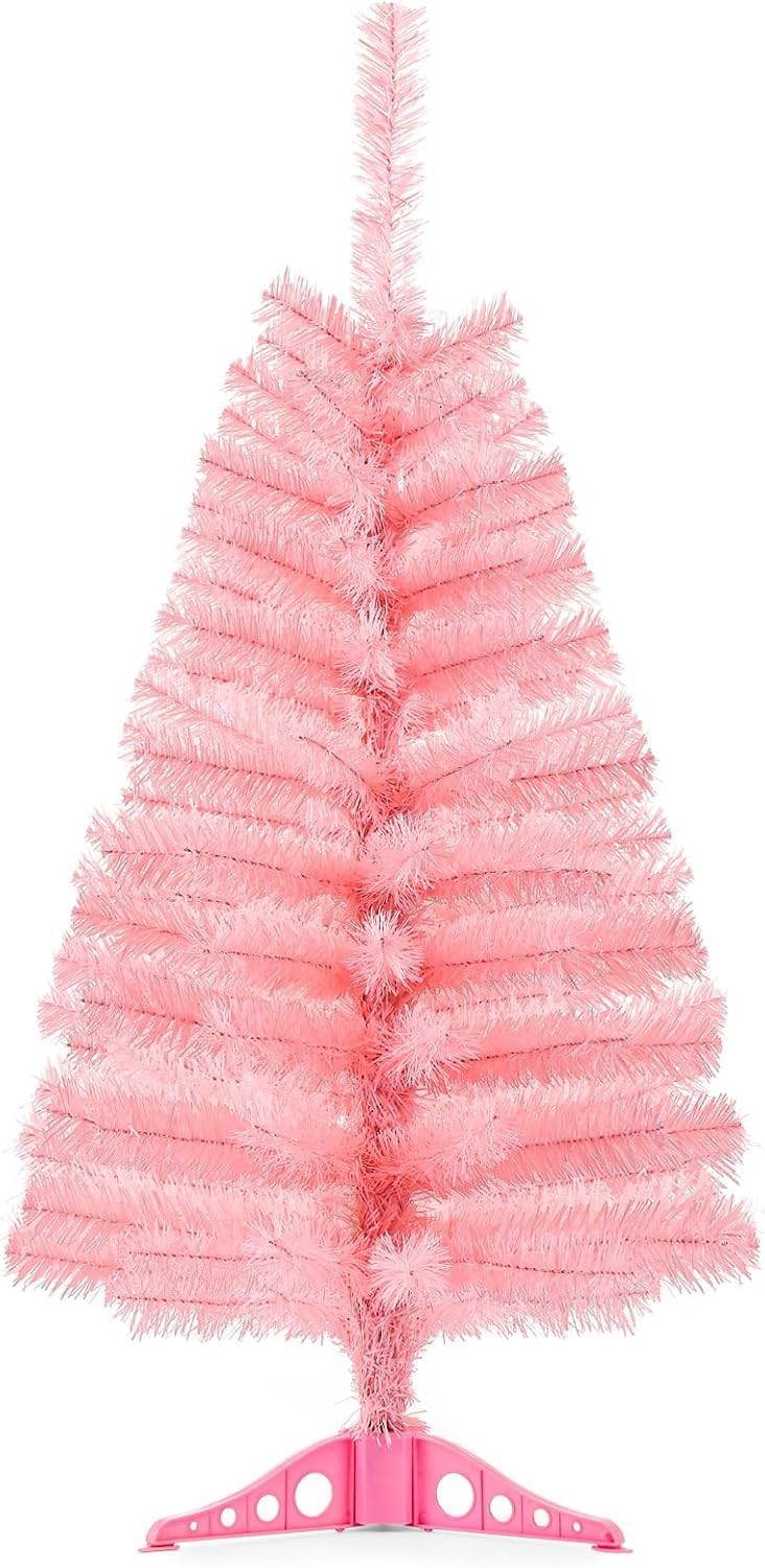 3Ft Artificial Christmas Tree Pink Tabletop with Plastic Stand MiniXmas ...