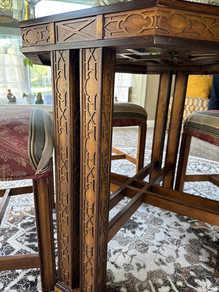 DREXEL HERITAGE CHINESE CHIPPENDALE GLASS OCTAGON DINING TABLE W ...