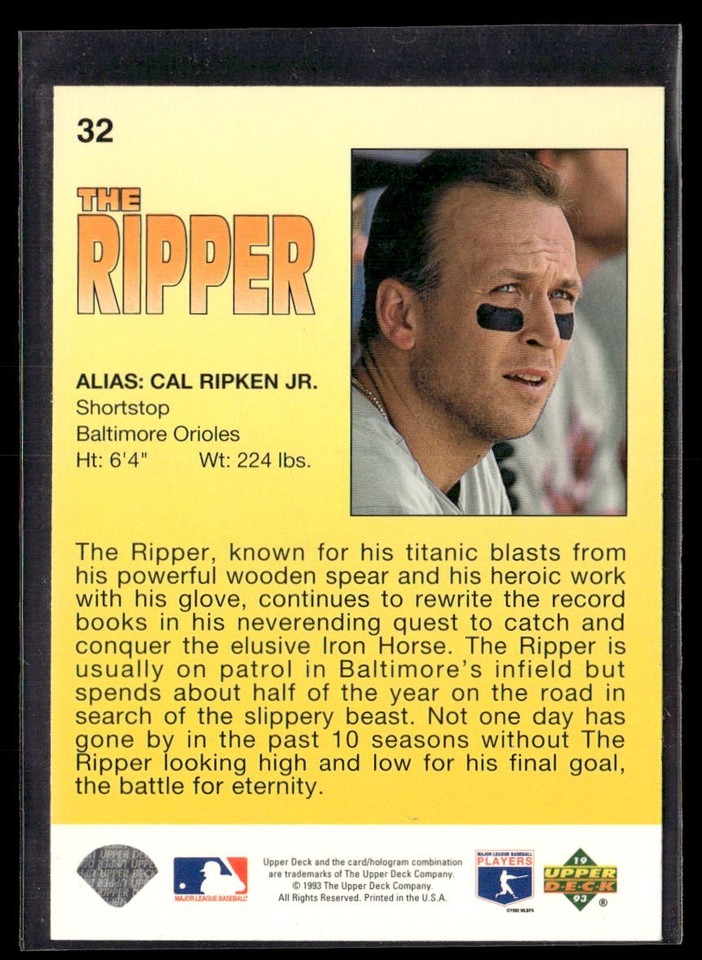 1993 Upper Deck Fun Pack #32 The Ripper Cal Ripken Jr Orioles Card ...