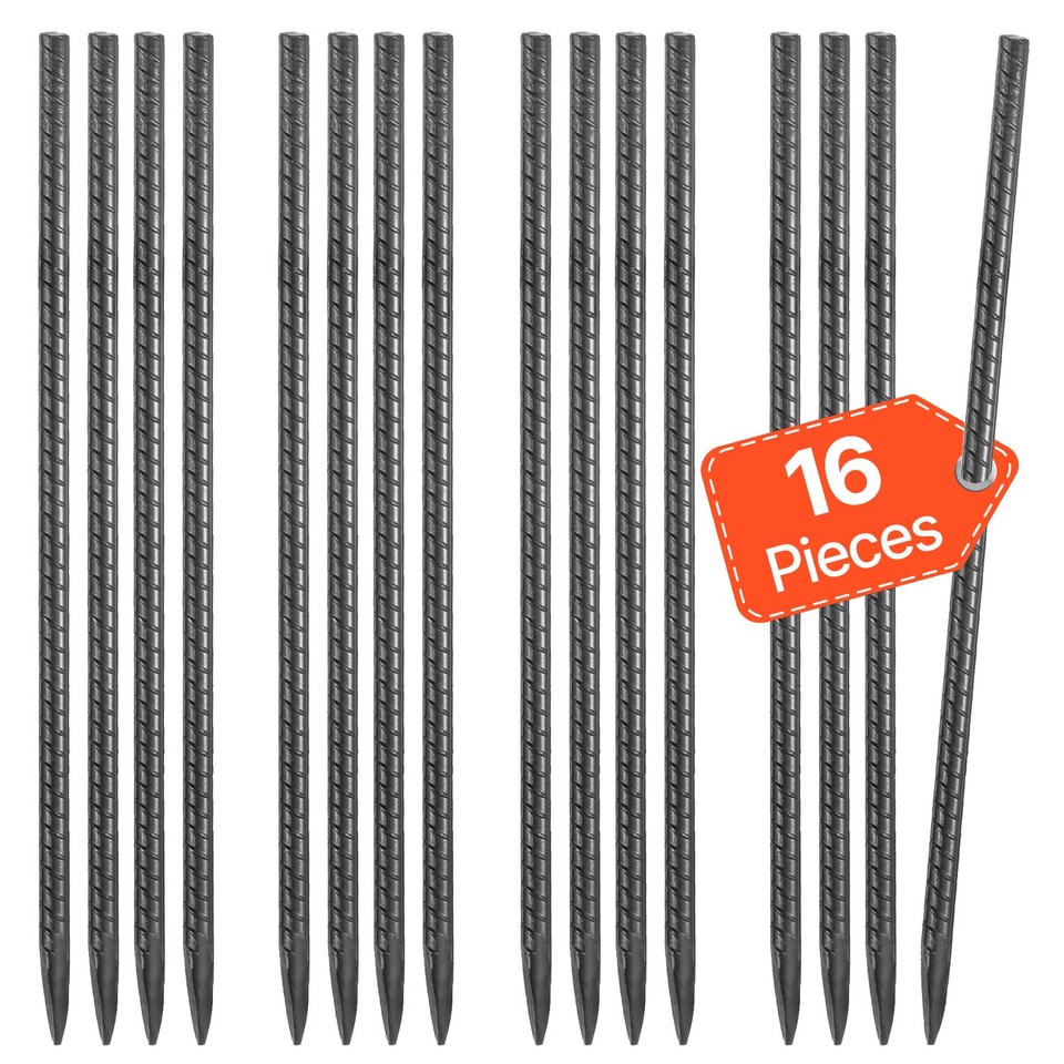 16-Inch 16 Pack Rebar Stakes Heavy Duty Straight Galvanized Steel ...