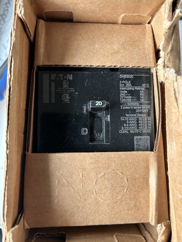 Eaton GHB3020 Circuit Breaker, 20A, 3P, 277/480 VAC, 125/250 VDC, GHB ...