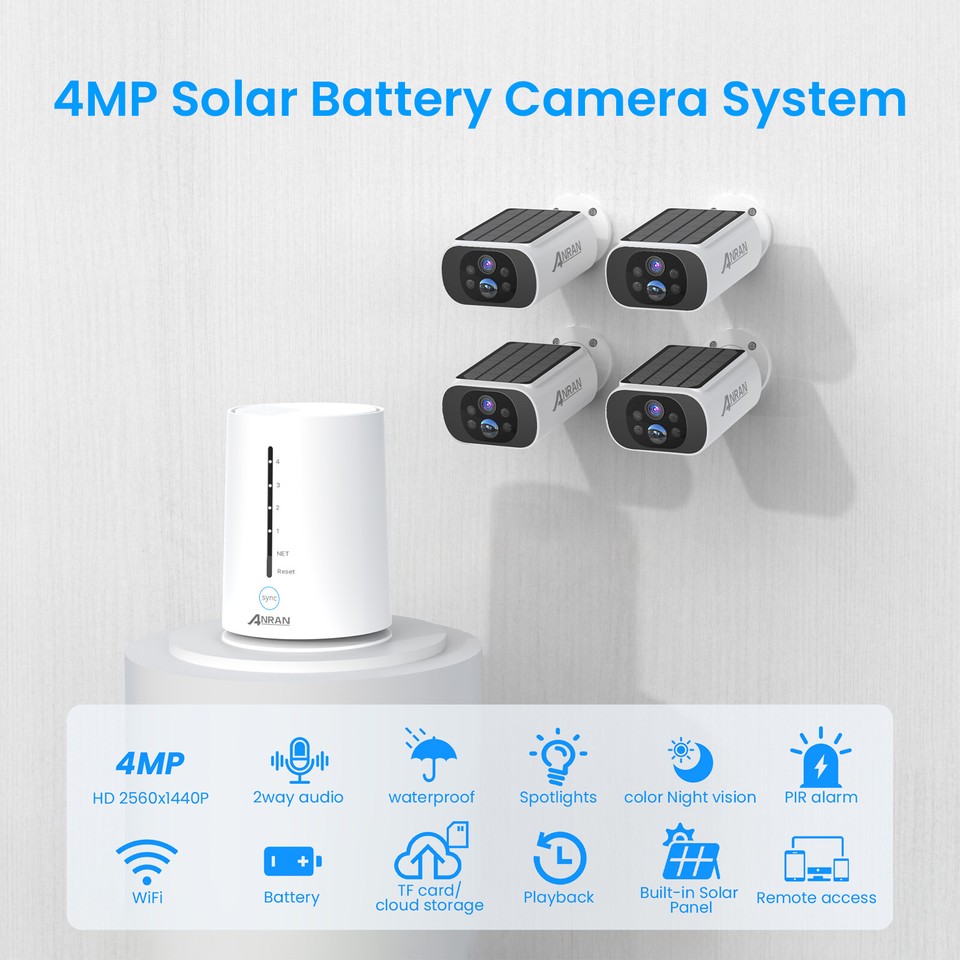 ANRAN Solar Battery Security Cameras System Wireless Outdoor 4MP 2 Way ...
